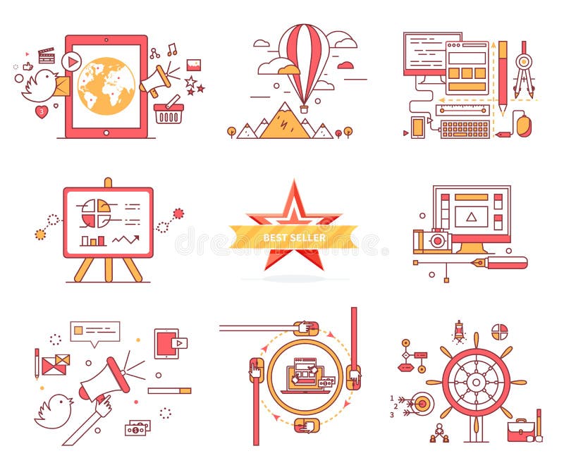 Set of Web Icons Sign Symbols in Flat Style Vector Stock Vector ...