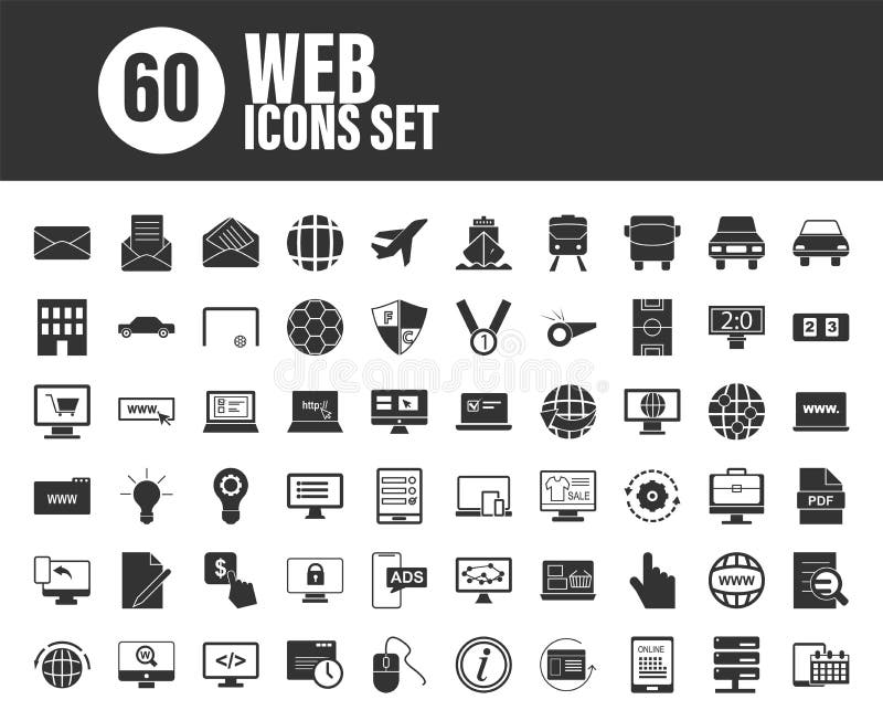 Set of 60 Web Icons with Title Stock Illustration - Illustration of ...