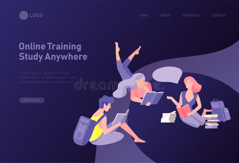 Set of Web Page Design Templates with Relaxed Learning People Outdoor ...