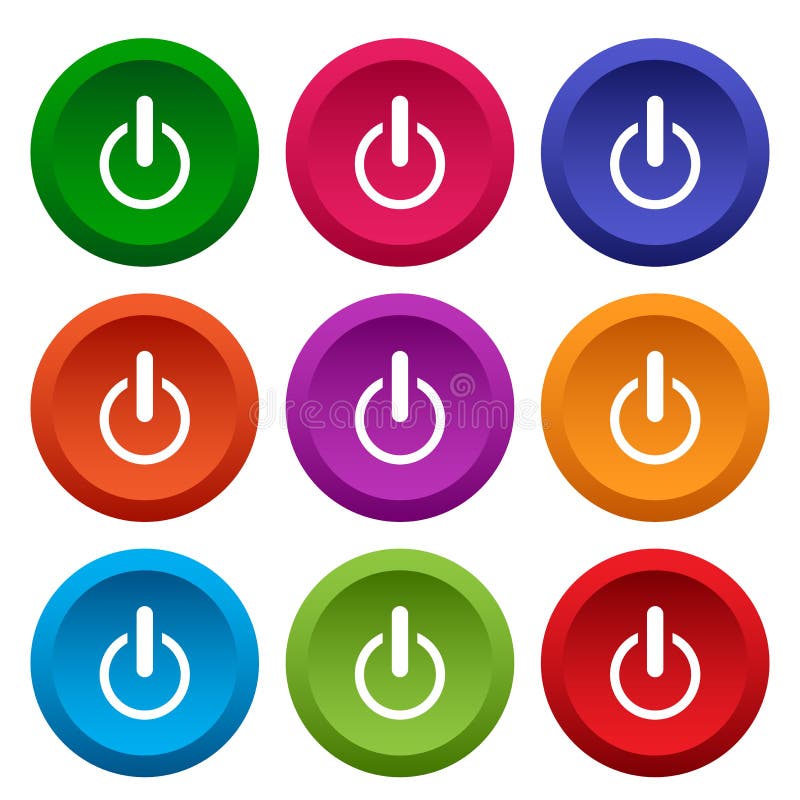Set of Web Power Buttons, Colorful Round Buttons. Vector Stock ...