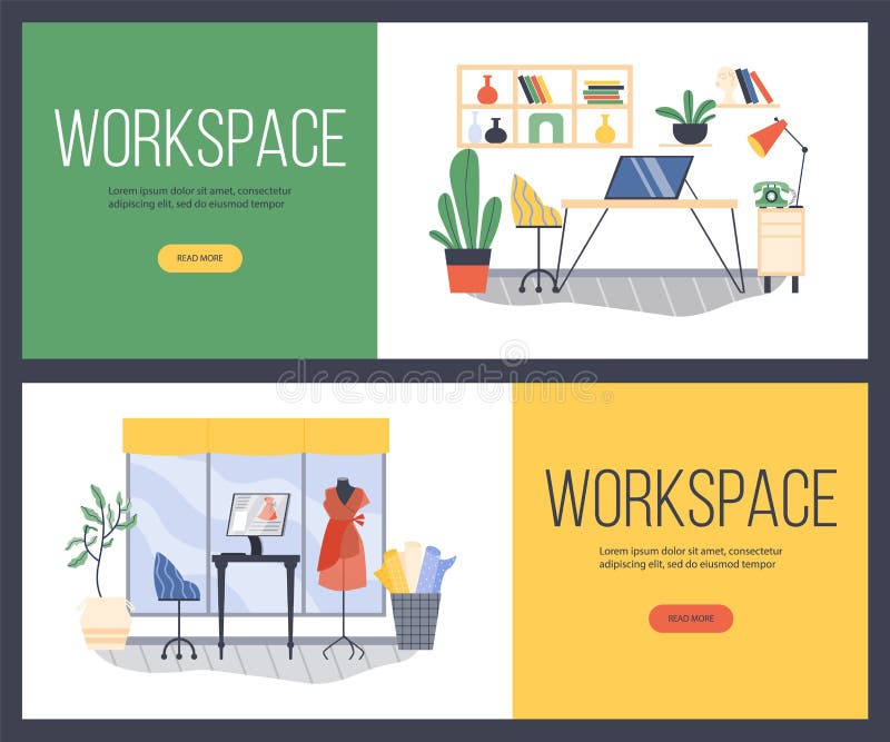 Set of Website Banner Templates about Designer Workspace Flat Style ...