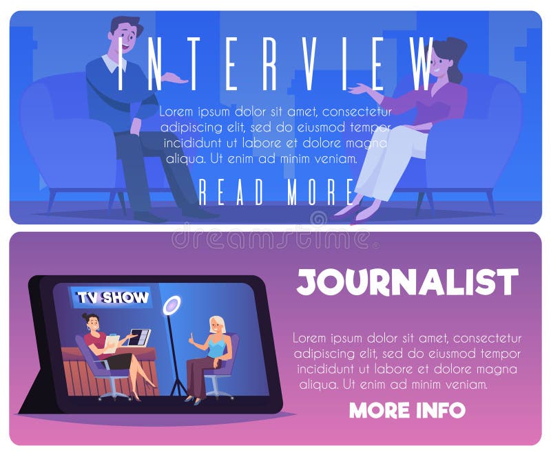 Set of Website Banner Templates about Journalist Interview Flat Style ...