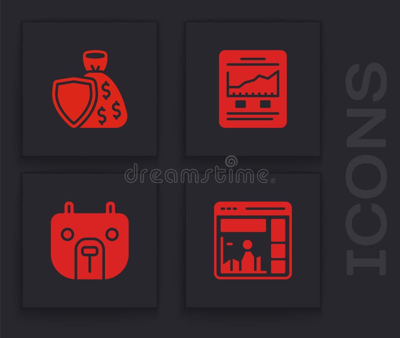 Set Website with Growth Graph, Shield and Money Bag, and Bear Market ...