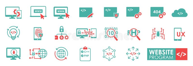Set Of Website Program Solid Icon Simple Style Stock Vector Illustration Of Testing