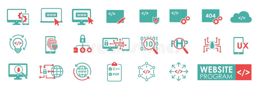 Set of Website Program. Solid Icon Simple Style Stock Vector ...