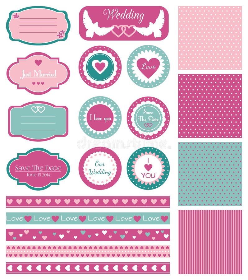 Scrapbook Design Elements Vintage Wedding Set Stock Vector