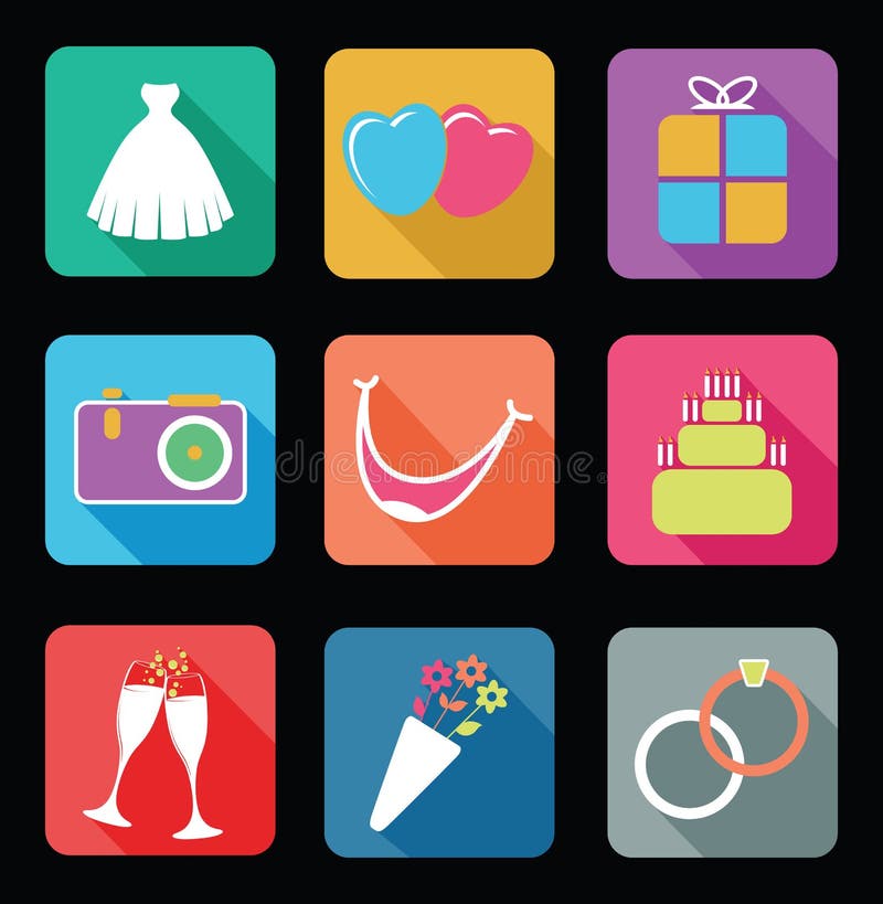 Set of wedding icons stock vector. Illustration of colourful - 44289006