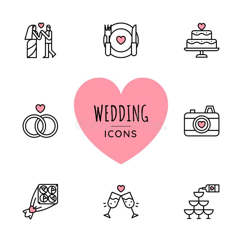 Set of Wedding Icons. Line Style Stock Vector - Illustration of married ...