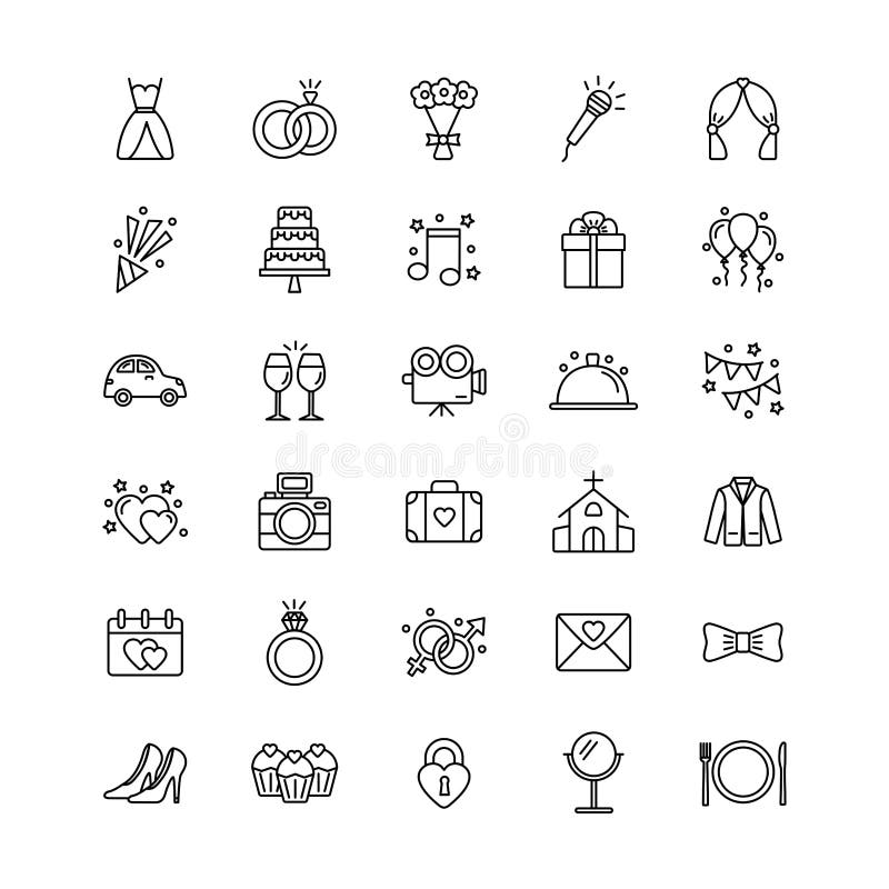 Set of Wedding Icons on White Background, Vector Illustration Stock ...