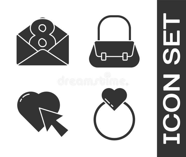 Set Wedding Rings, Envelope with 8 March, Heart and Cursor Click and ...