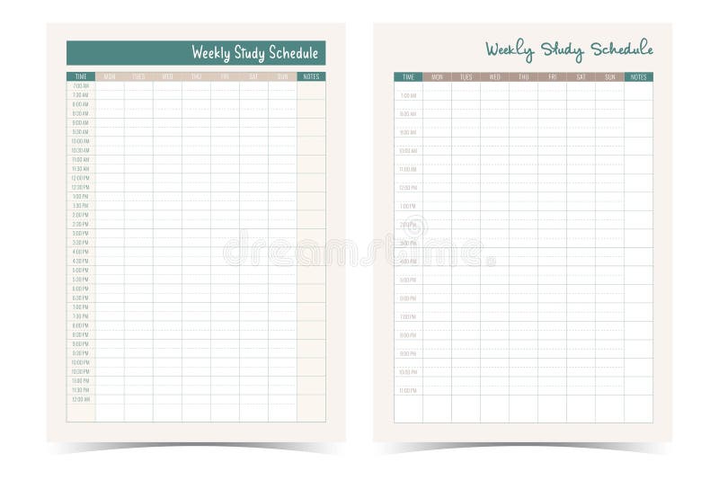 Set of Weekly Study Schedule Templates Stock Vector - Illustration of ...