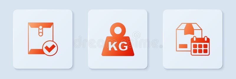 Set Weight, Envelope and Check Mark and Cardboard Box with Calendar ...