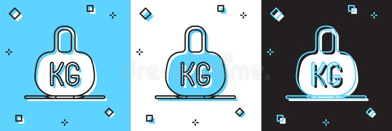 Set Weight Icon Isolated on Blue and White, Black Background. Kilogram ...