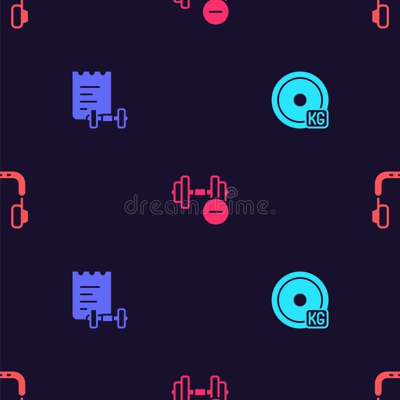 Set Weight Plate, Sport Training Program, Dumbbell and Headphones on ...