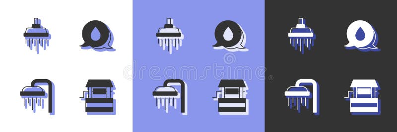 Set Well, Shower, and Water Drop with Speech Bubbles Icon. Vector Stock ...