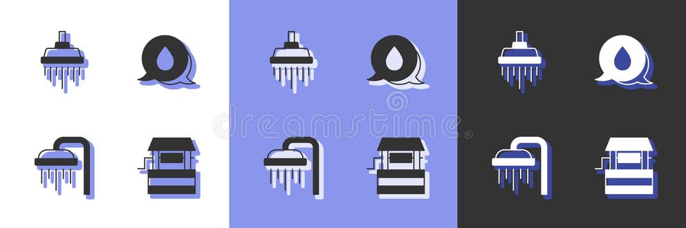 Set Well, Shower, and Water Drop with Speech Bubbles Icon. Vector Stock ...