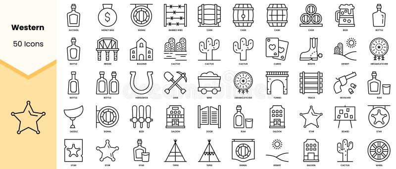 Set of Western Icons. Simple Line Art Style Icons Pack Stock Vector ...