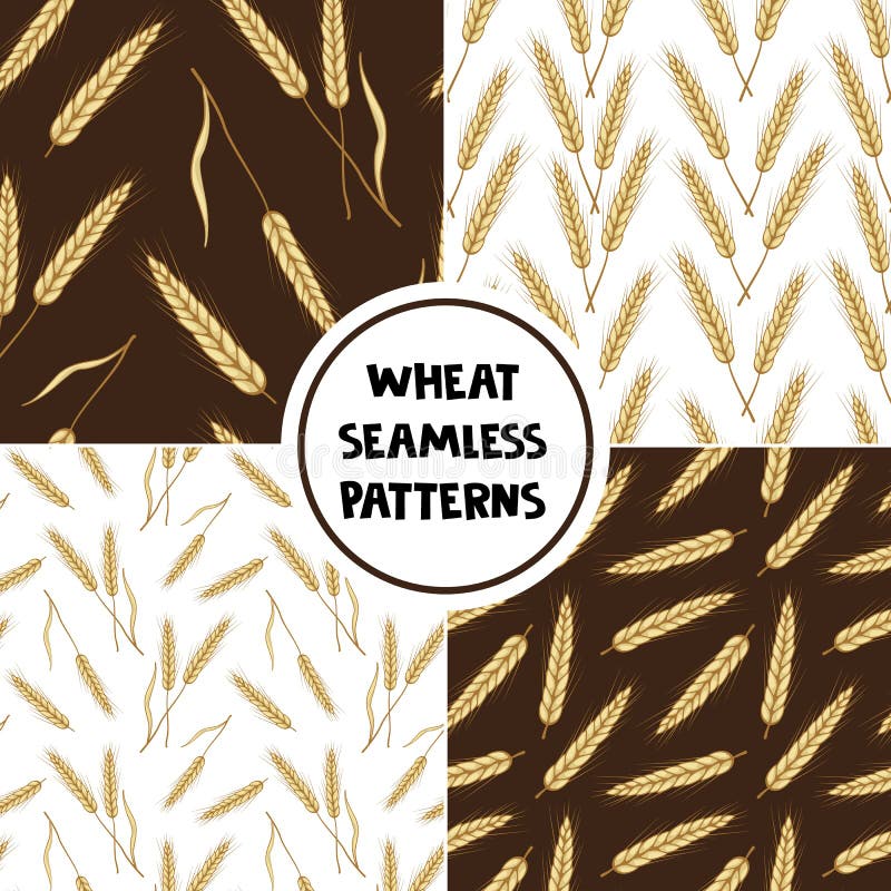 Set of Wheat Seamless Patterns. Vector Illustration of Ears of Wheats ...