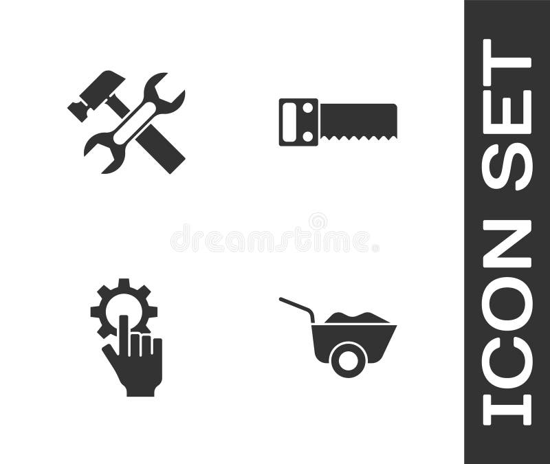 Set Wheelbarrow, Hammer and Wrench, Settings in the Hand and Hand Saw ...