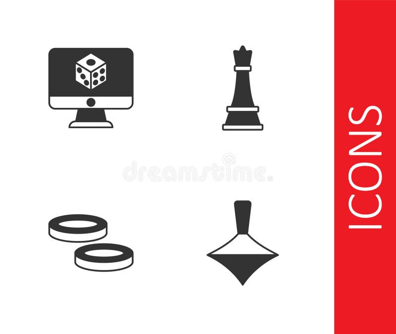 Set Whirligig Toy, Game Dice, Checker Game Chips and Chess Icon. Vector ...