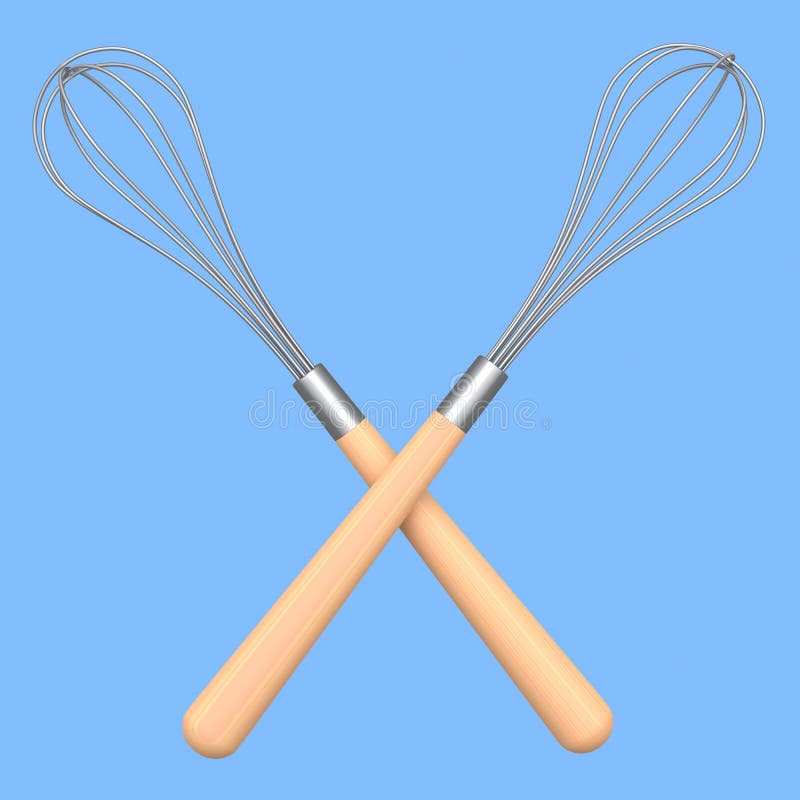 Set of Whisk with Wooden Handle for Blending Isolated on Blue ...