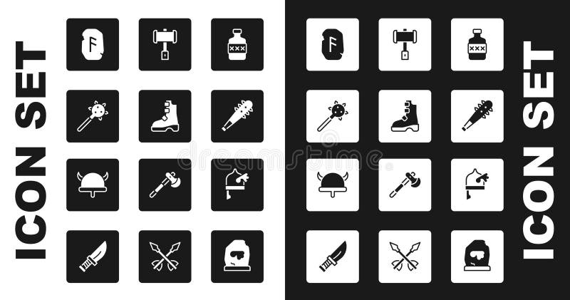 Set Whiskey Bottle, Ancient Viking Boots, Mace with Spikes, Magic Rune ... Set Whiskey Bottle, Ancient Viking Boots, Mace with Spikes, Magic Rune ...