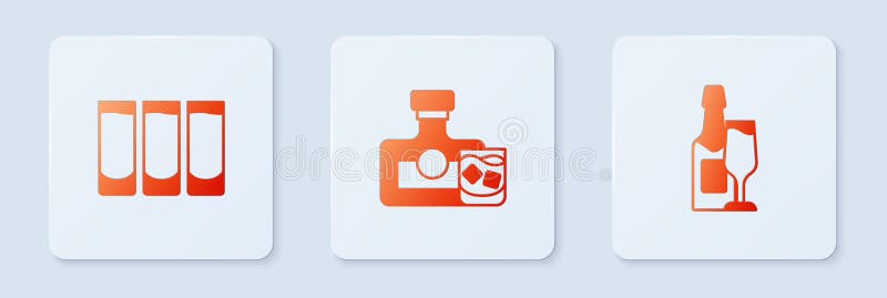 Set Whiskey Bottle and Glass, Shot and Champagne. White Square Button ... Set Whiskey Bottle and Glass, Shot and Champagne. White Square Button ...