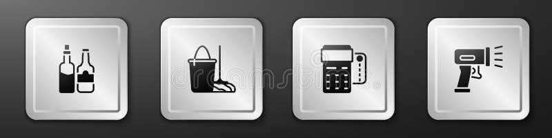 Set Whiskey Bottle, Mop and Bucket, POS Terminal with Credit Card and ... Set Whiskey Bottle, Mop and Bucket, POS Terminal with Credit Card and ...