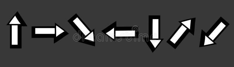Set of White Arrows in Different Directions on Black Background for the ...