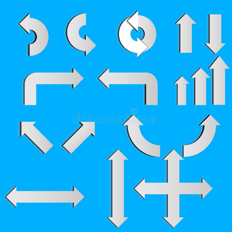Set of White Arrows with Shadow on the Blue Background Stock Vector ...