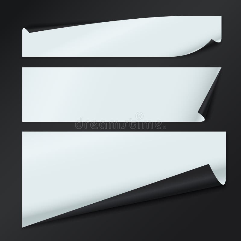 Set of White, Black Horizontal Note Notebook Paper with Curled Corners ...