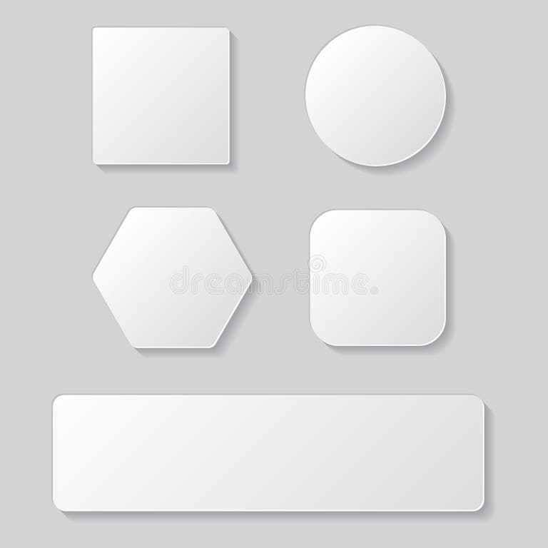 Set of White Blank Button. Round Square Rounded Buttons Stock Vector ...