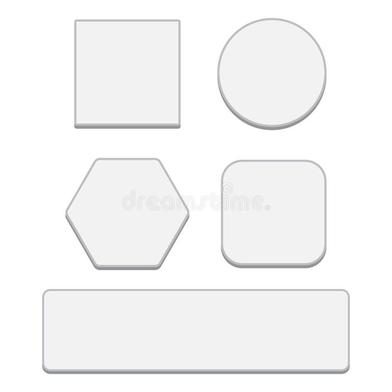 Set of White Blank Button. Round Square Rounded Buttons Stock ...