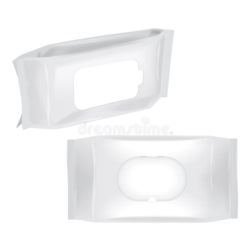 Set of White Blank Wet Wipes Packaging Mock Up. Vector 3d Package ...