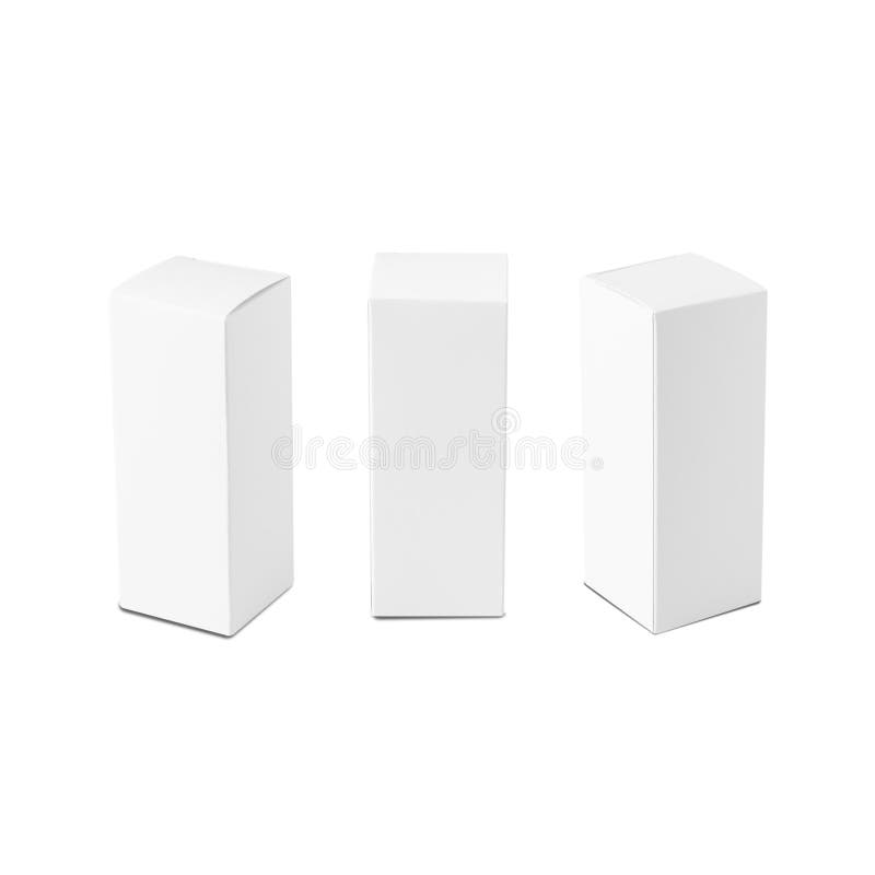 Set of White Box Tall Shape Product Packaging in Side View and Front ...