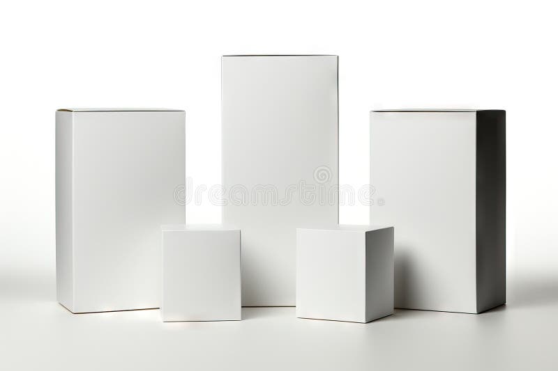 Set of White Box Tall Shape Product Packaging in Side View and Front ...