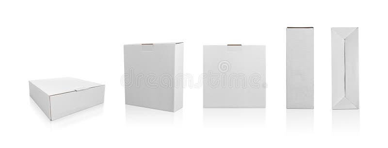 Set of White Box Tall Shape Product Packaging in Side View and Front ...