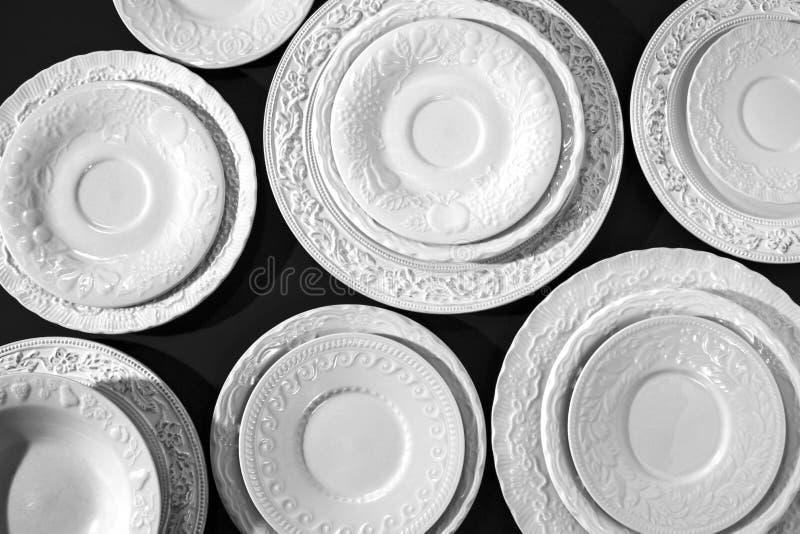 Set of White Ceramic Textured Plates Stock Photo - Image of dinner ...