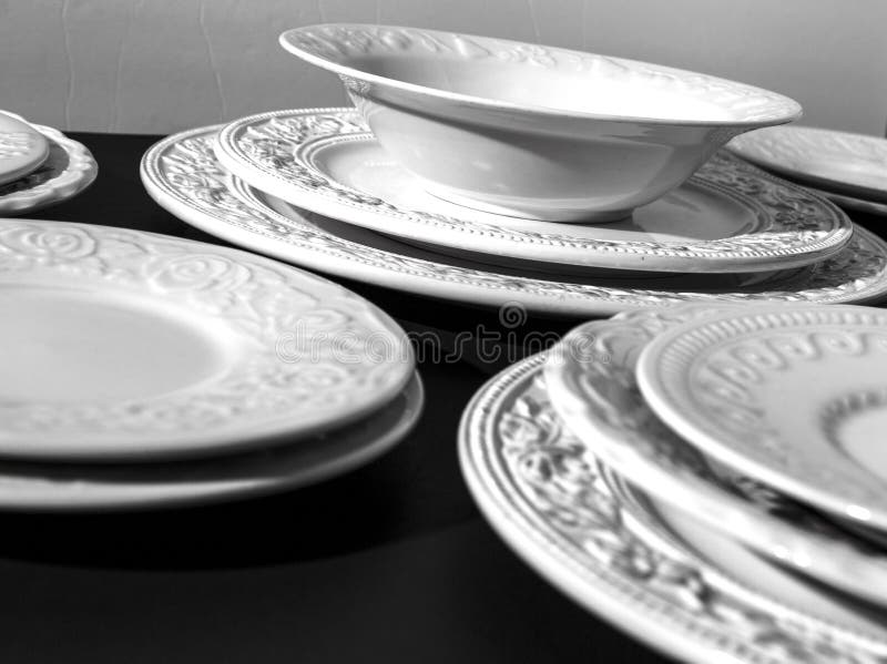 Set of White Ceramic Textured Plates Stock Photo - Image of decoration ...