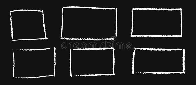 Set of White Chalk Hand Drawn Frames. Collection of Writing on Black ...