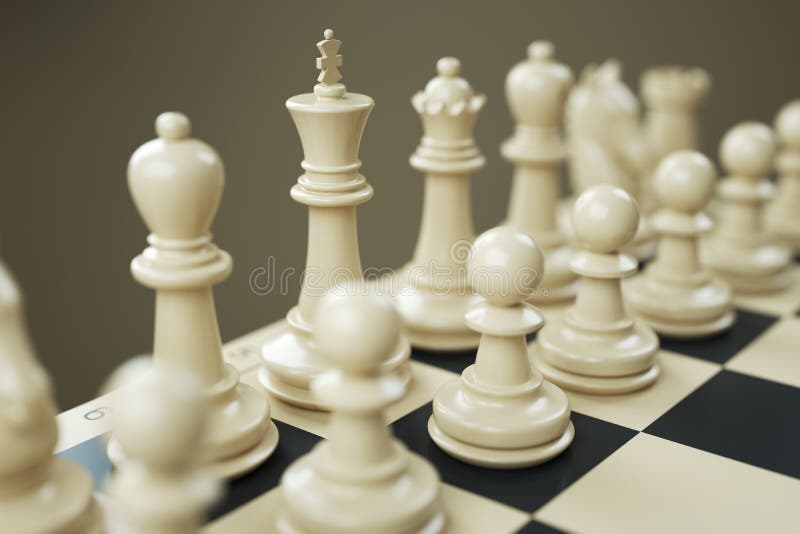 Set of White Chess Pieces on a Chessboard Close Stock Illustration ...