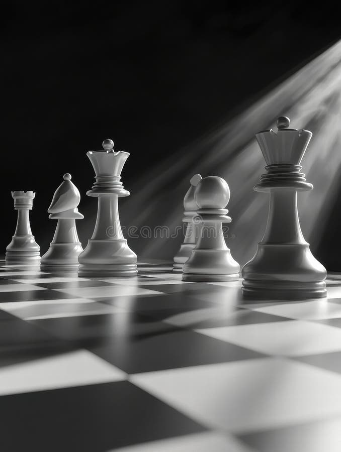 Elegant White Chess Pieces Arranged on a Black and White Board ...