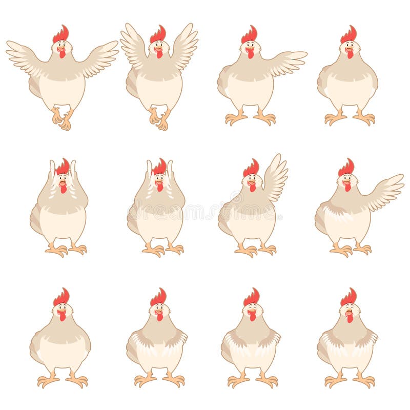 Set of White Chicken Flat Icons Stock Vector - Illustration of design ...