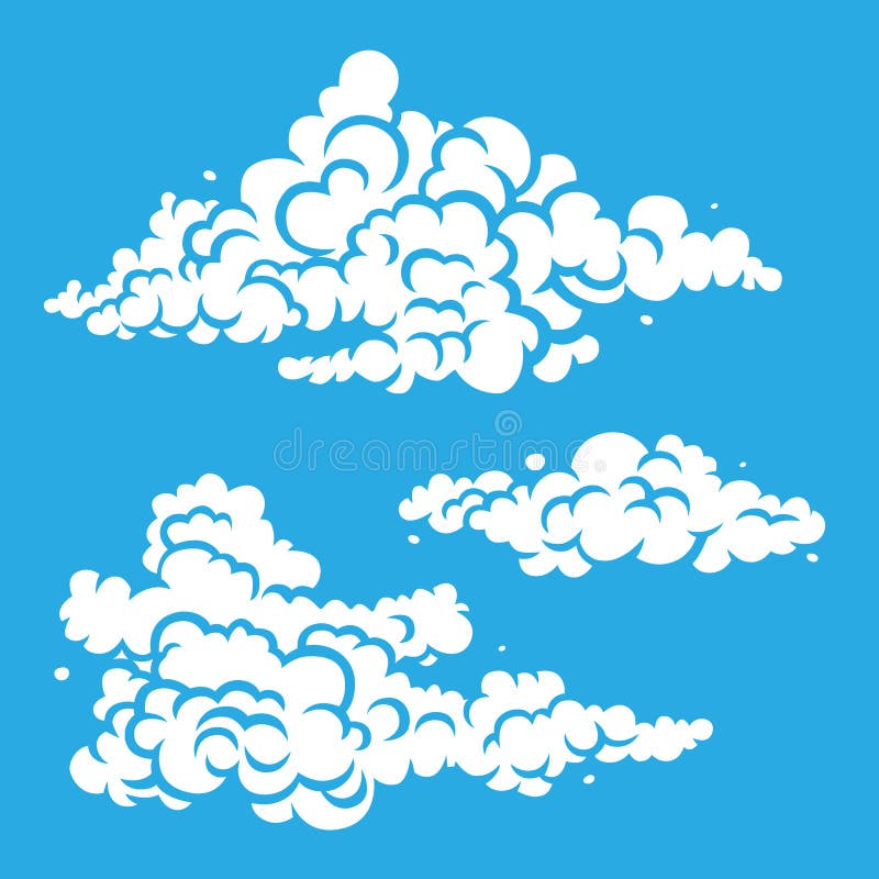 Set of White Clouds. Stylized Illustrations Stock Vector - Illustration ...