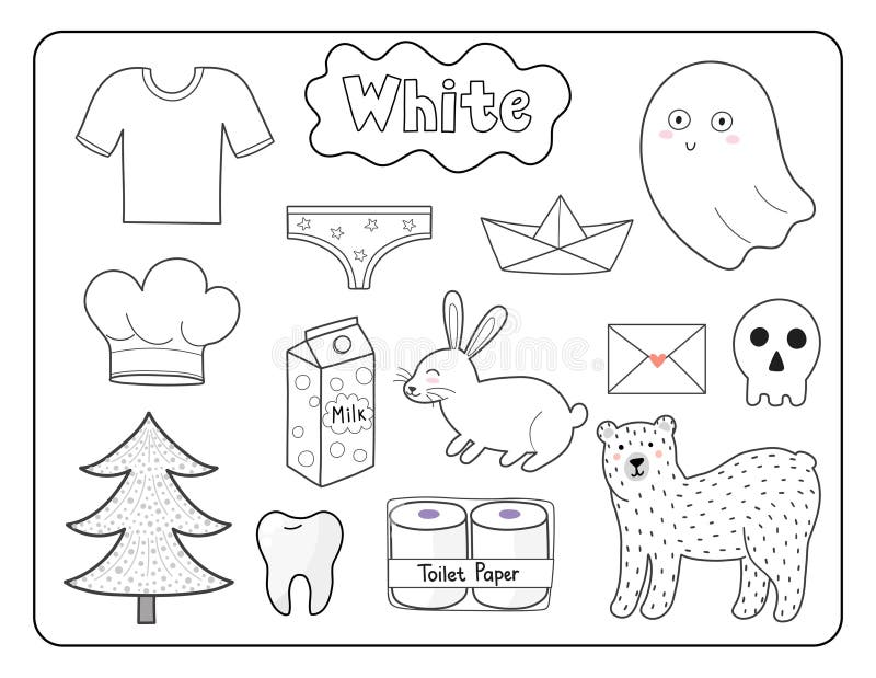 Set of White Color Objects. Primary Colors Flashcard with White ... Set of White Color Objects. Primary Colors Flashcard with White ...