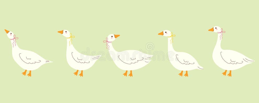 Set of White Cute Goose Characters in Different Poses. Vector ...