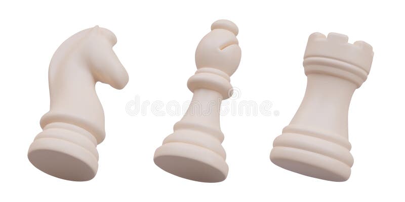 Set of White 3D Chess Pieces in Tilted Position. Isolated Vector Stock ...