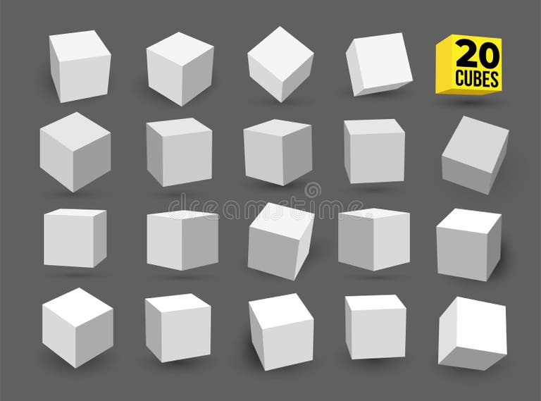 Set of White 3D Cubes Pack Isolated on White Background. Different ...