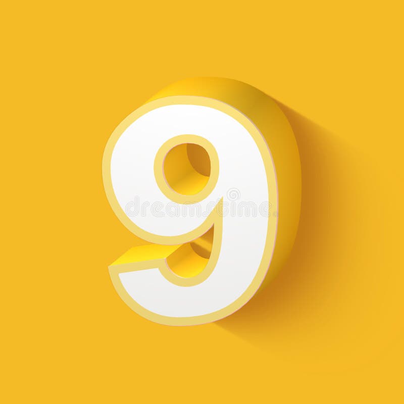 Set of White 3d Numbers on Yellow Background, 3d Rendering, Nine Stock ...