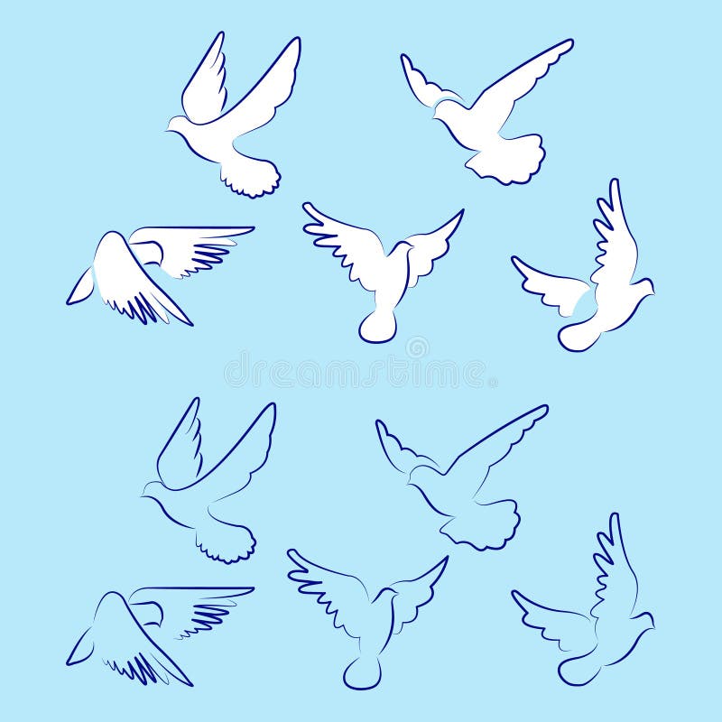 Set of White Doves, White Dove, White Flying Dove Stock Vector ...